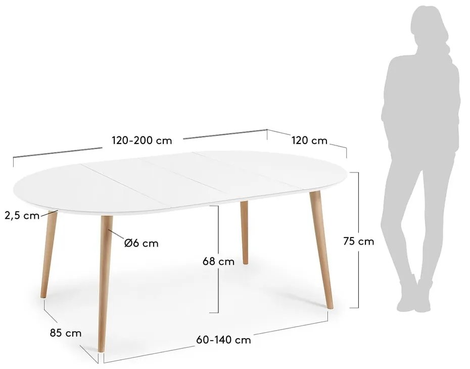 Rozkládací jídelní stůl La Forma Oakland, 120x120/200 cm