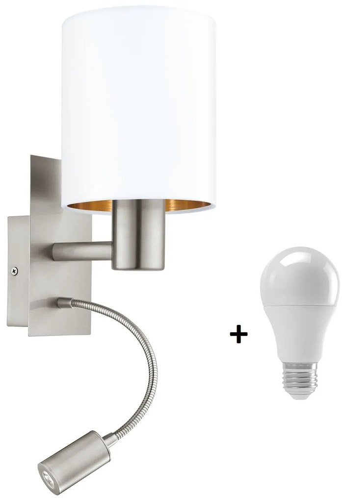 Eglo 96484 PASTERI white + copper - Nástěnná lampička se čtecí bodovkou + Dárek LED žárovka