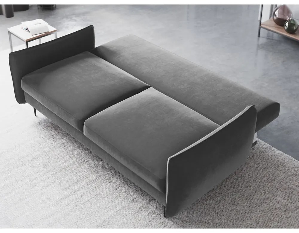 Šedá sametová rozkládací/s úložným prostorem pohovka 222 cm Vermont - II. jakost – Cosmopolitan Design