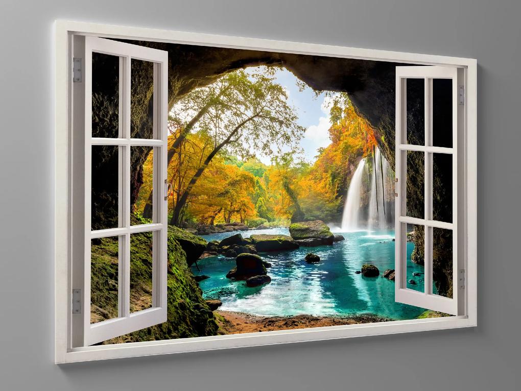Liox Obraz okno pohled na vodopád Rozměr: 100 x 65 cm