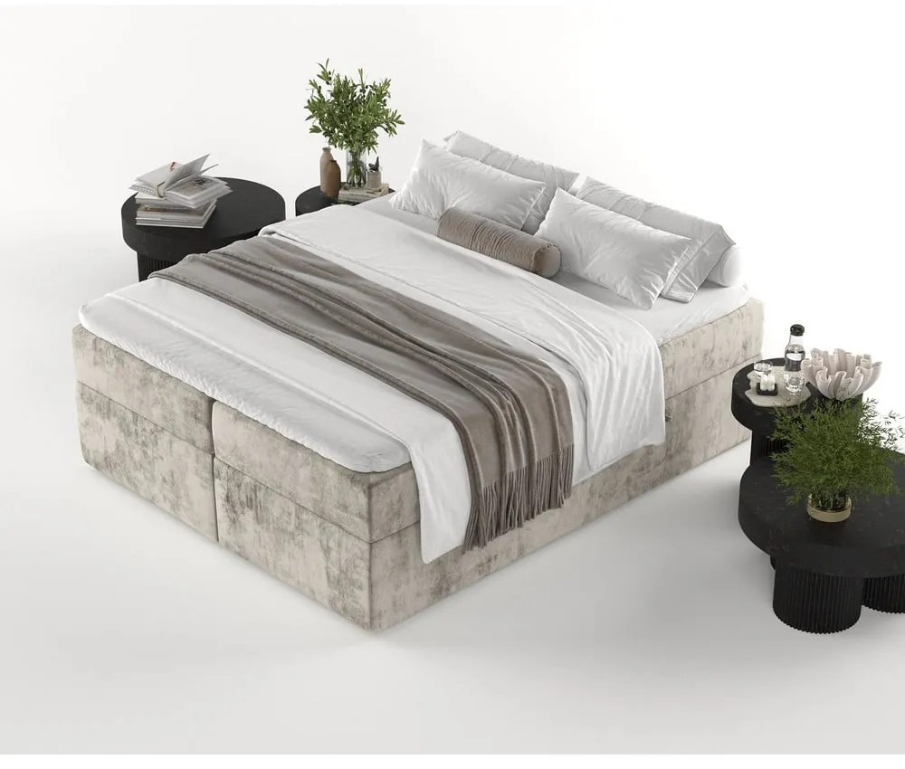 Světle hnědá boxspring postel s úložným prostorem 140x200 cm Yoko – Maison de Rêve