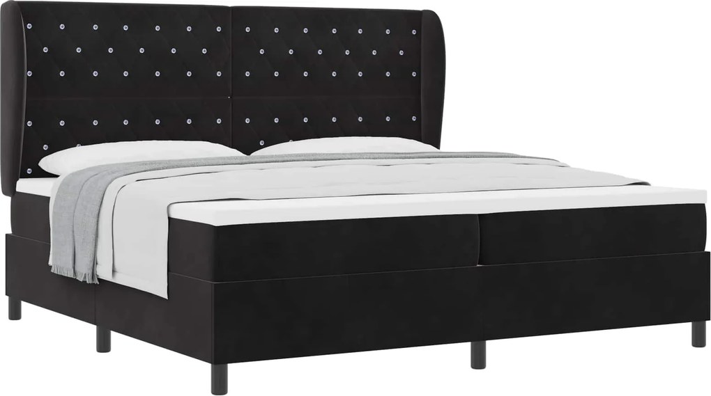 Postel s boxspringem s matrací s čelo Černý 200 x 200 cm samet 3340894