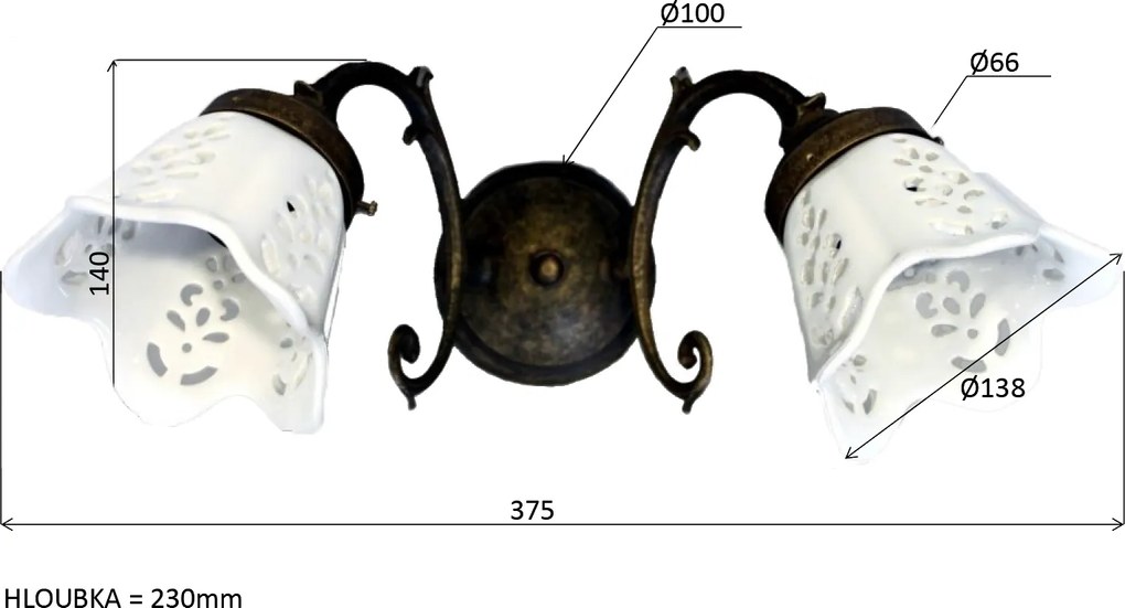 SAPHO BRINDISI svítidlo 2xE14, 40W, 230V, keramické stínítko, bronz MC052