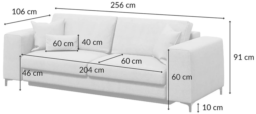 MUZZA Rozkládací třímístná pohovka rothe 256 cm samet růžová