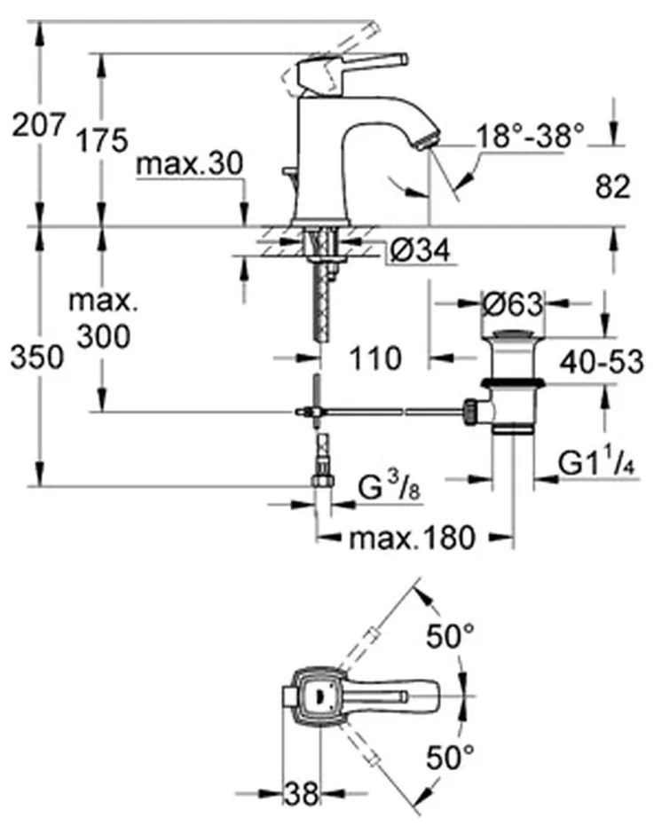 Grohe Grander - Páková umyvadlová baterie s odtokovou garniturou, chrom / zlato, 23303IG0