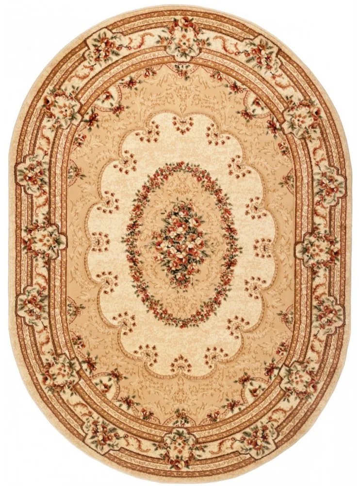 Kusový koberec klasický vzor béžový ovál, Velikosti 70x140cm
