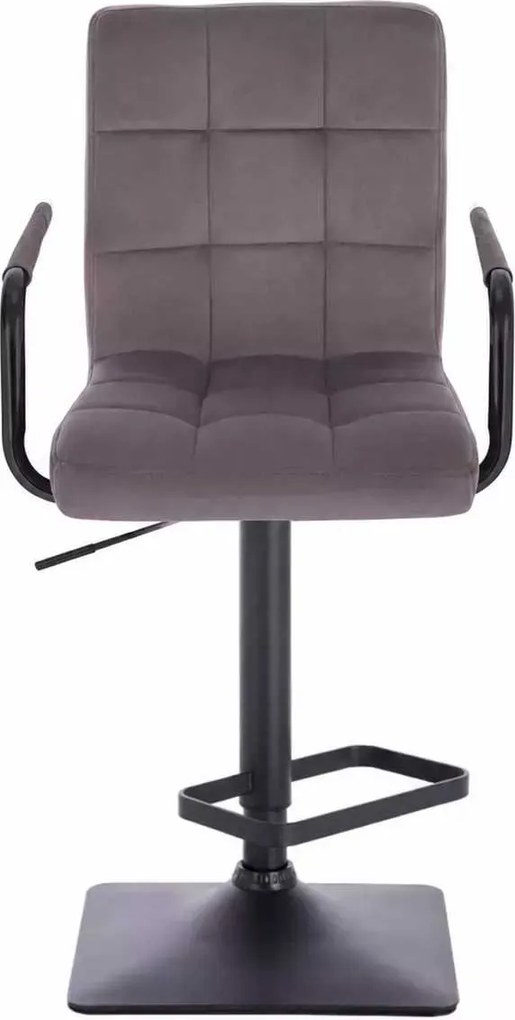 LuxuryForm DESIGN Barová židle VERONA BLACK VELUR na černé hranaté podstavě - tmavě šedá