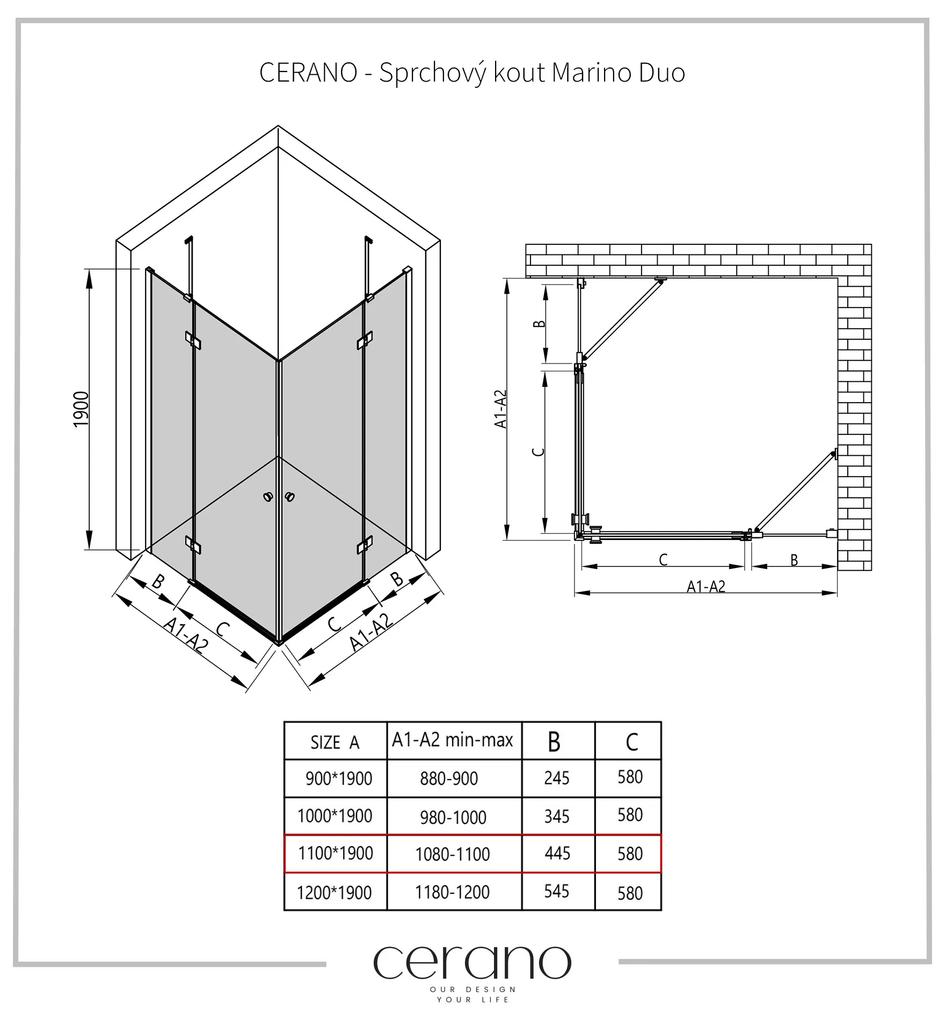 CERANO - Sprchový kout Marino Duo L/P - černá matná, transparentní sklo - 110x110 cm - křídlový