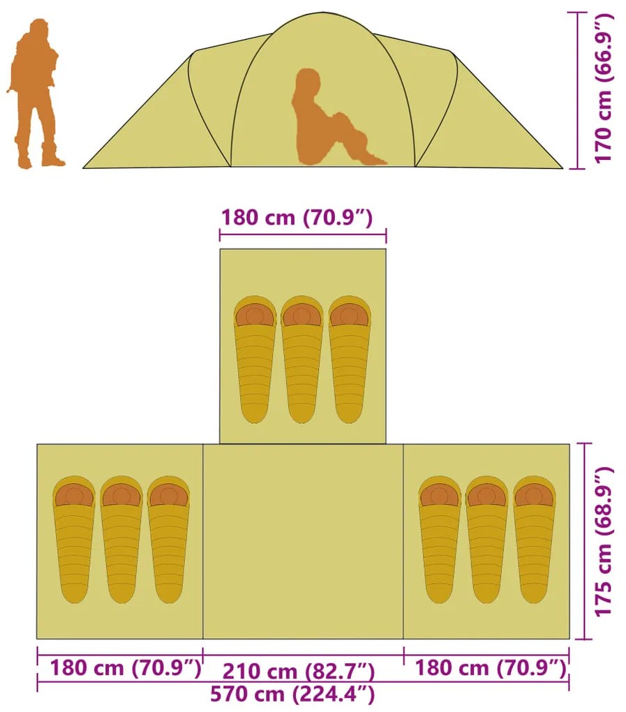 vidaXL Marketos Kempingový stan pro 9 osob modro-žlutý