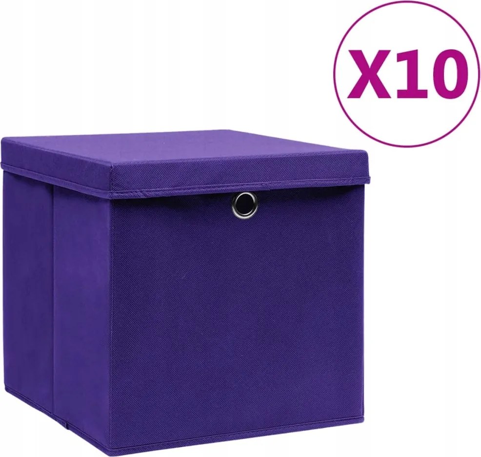 Fionshop 263026987 Úložné boxy s víky 10 ks 28 x 28 x 28 cm fialové