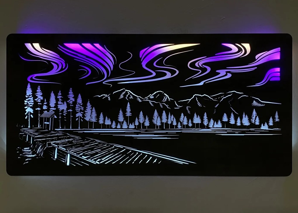 Li-Go "Polární záře" světelný obraz RGBW s baterií 120x60cm provedení povrchu: dub světlý