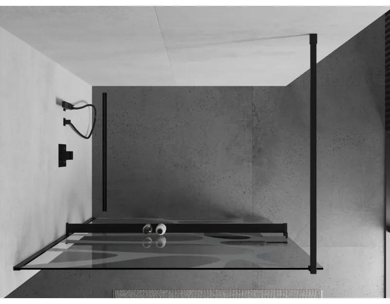 Mexen Kioto+ sprchová zástěna s poličkou a kolejnicí 140 x 200 cm, Průhledné/Bílý vzor 8 mm, Černá - 800-140-121-70-97