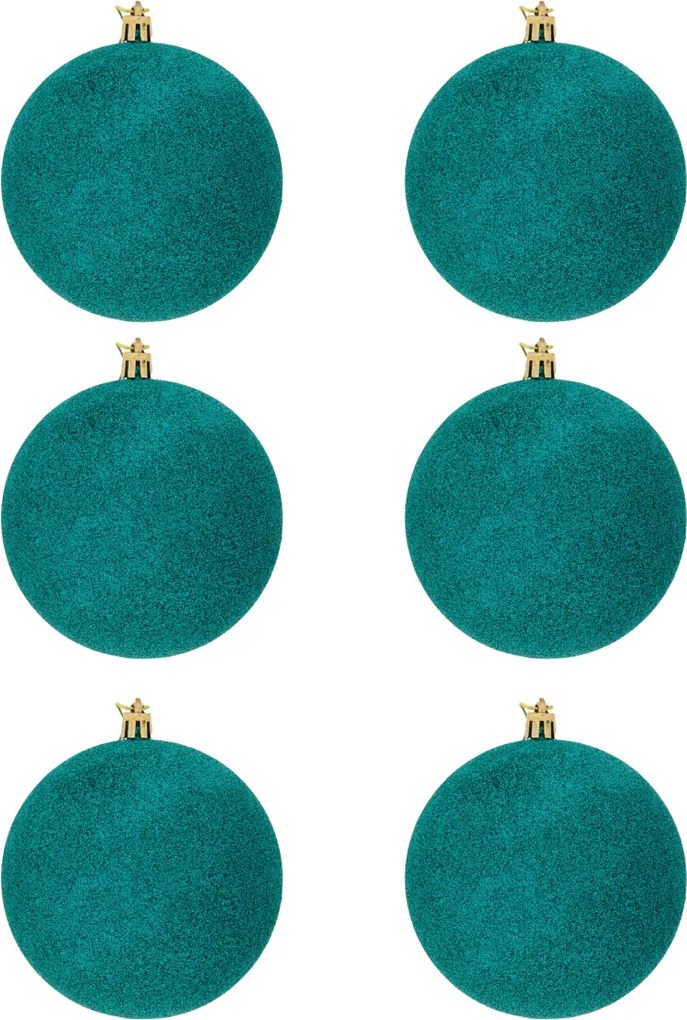 Sada vánočních ozdob paví zelená 10 cm plastová koule glitter, balení 6 ks