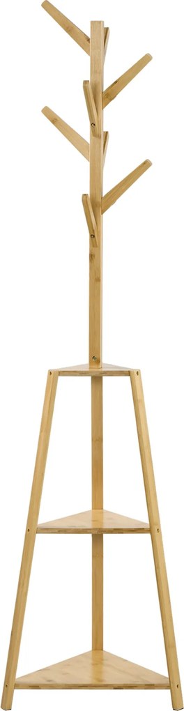 HOMCOM Stojan na kabáty z bambusu, závěs na oblečení s 8 háčky, 3 police, skříň, 46 x 175 cm, nábytek do předsíně na oblečení a klobouky, přírodní