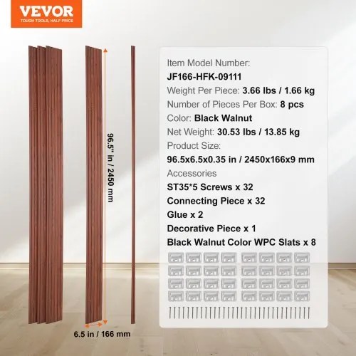 dřevěné lamelové akustické panely 8 KS 243,8 × 15,2 cm pro moderní stěnu černý ořech