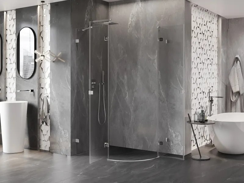 Mexen Lunar, půlkruhový sprchový kout naklápěcí doleva 100 x 90 cm, 8mm čiré sklo, chromový profil, 833-100L-090P-01-00