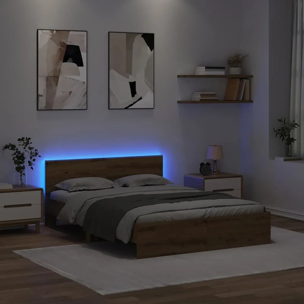 Rám postele s čelo Artisanový dub 140 x 190 cm Kompozitní dřevo 3403572