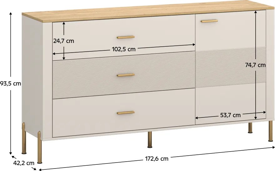 Kondela Komoda, kašmír/dub kamenný, RUNOL 1D3S