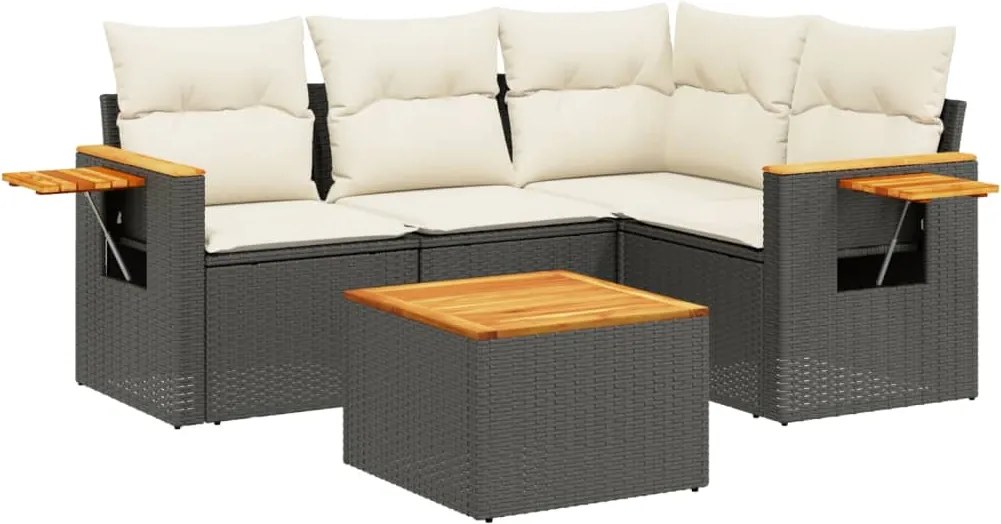 5dílná zahradní sedací souprava s poduškami černá polyratan 3226777