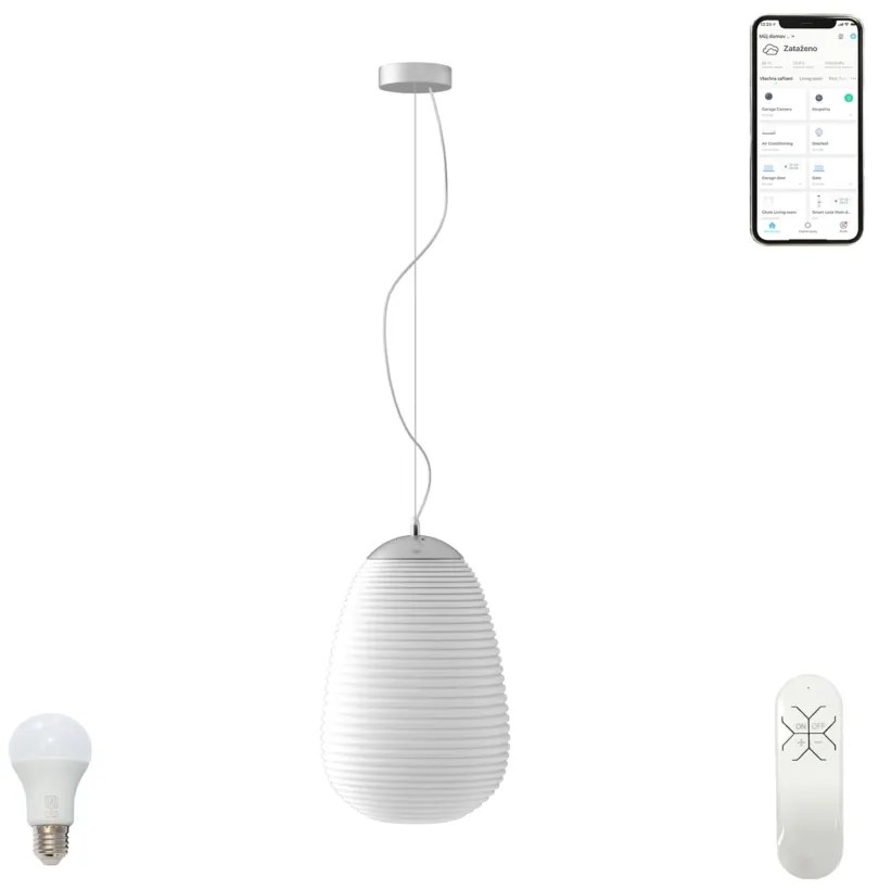 Immax NEO COCONO závěsný lustr bílé sklo 24x34cm včetně Smart zdroje E27 RGBW Zigbee 3.0