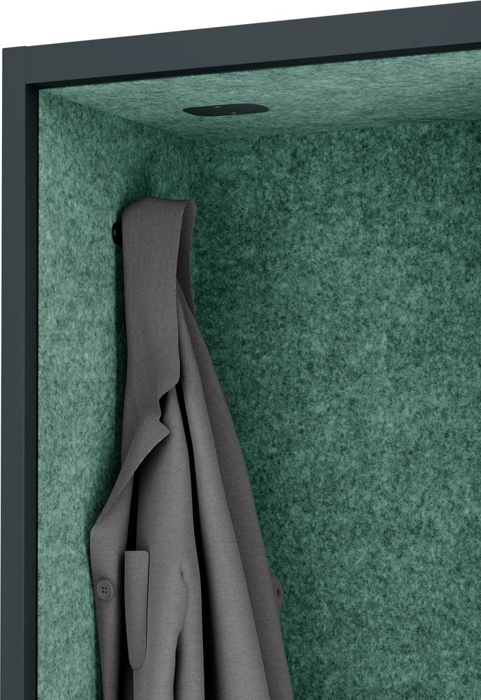 Kancelářská akustická kabina se sedátkem a USB-C portem, korpus antracitový / sedák zelený, 600 mm: SALLY MentalBox