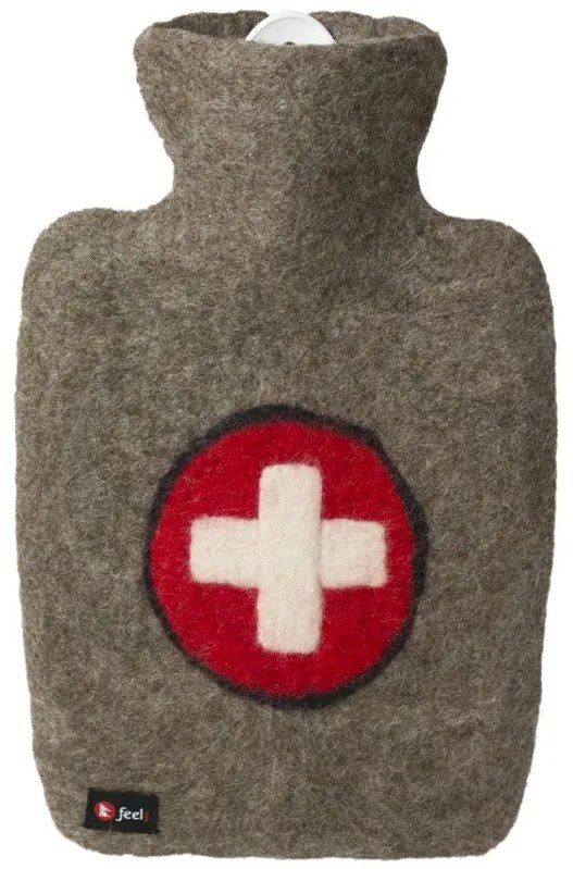 Termofor Hugo Frosch Classic vlněný obal - červený kříž, 1,8 l, šedá