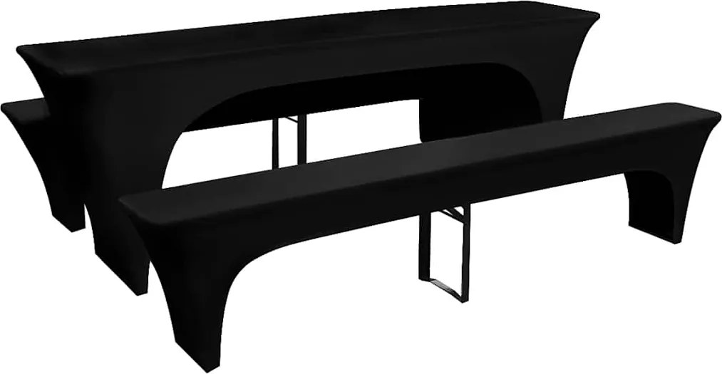 3 strečové černé povlaky na pivní stůl a lavice 220 x 70 x 80 cm 130795