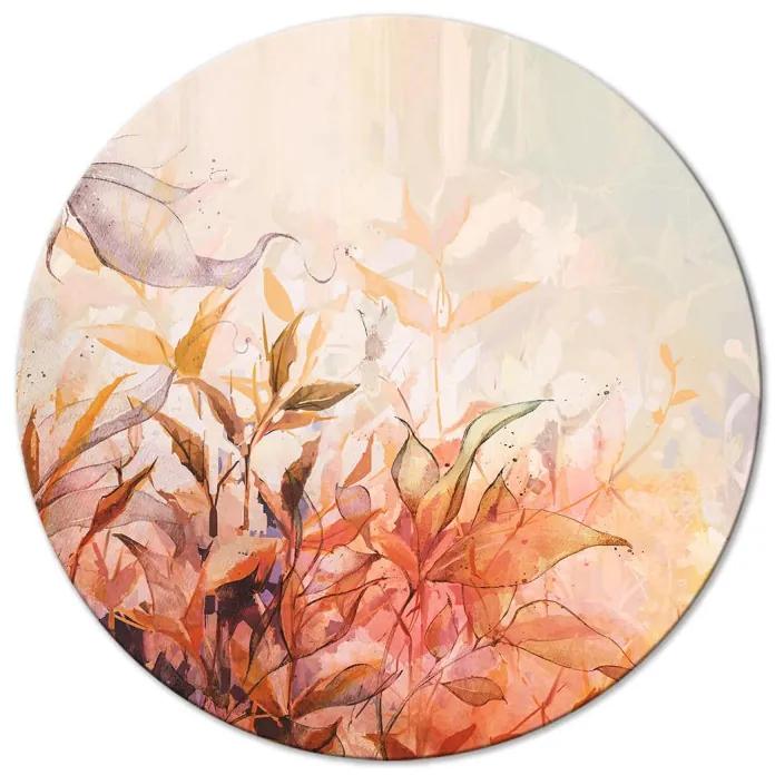 Kulatý obraz Plamenná louka - grafika s malovanými rostlinami v živých barvách