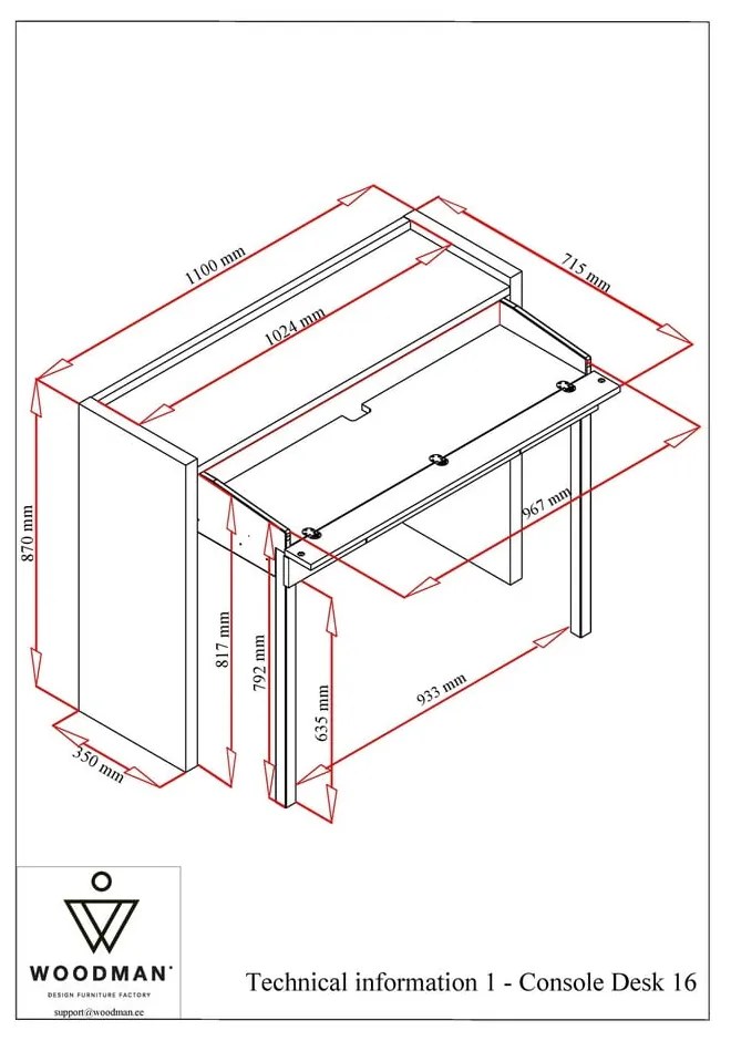 Pracovní stůl 36x110 cm Mel – Woodman