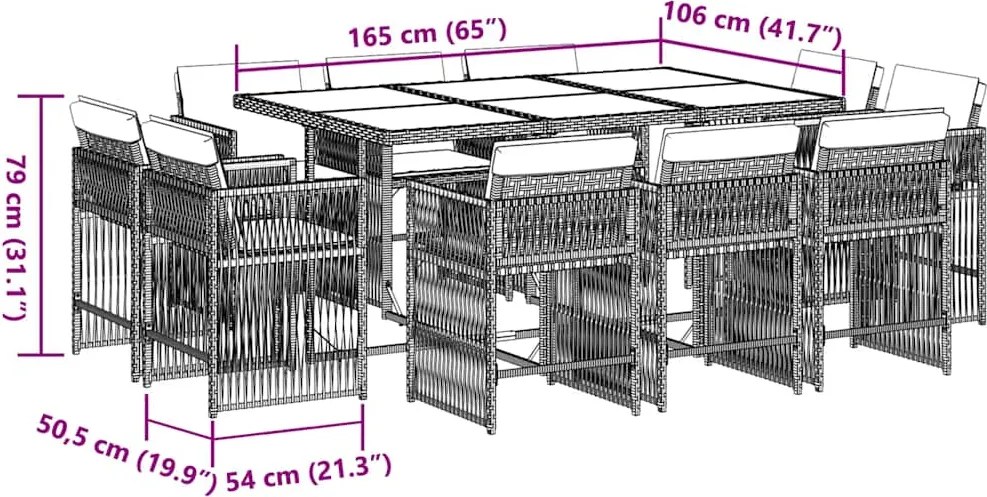 11dílný zahradní jídelní set s poduškami hnědý polyratan 3211749