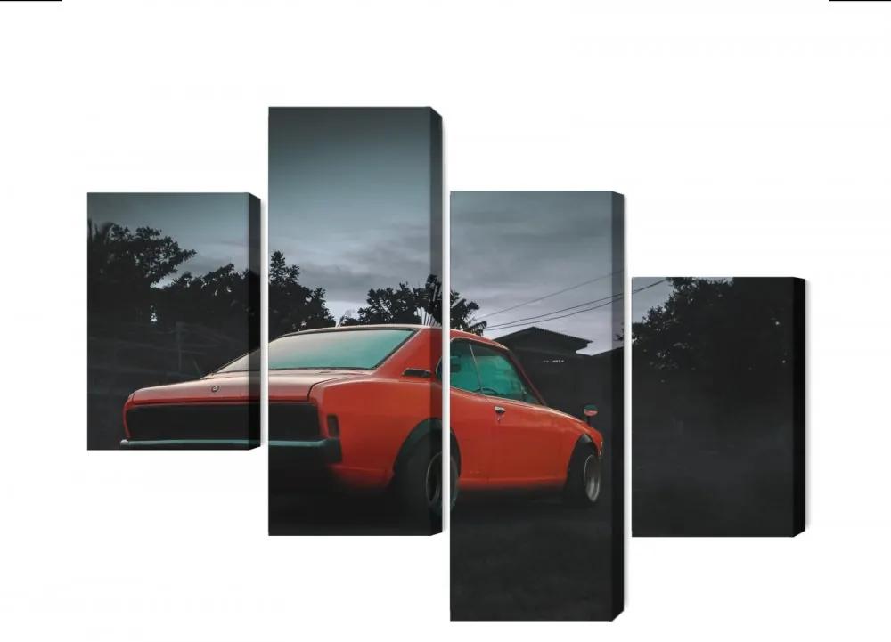 Vícedílný obraz Oranžové Retro Auto Nedostatek Nedostatek Přírodní plátno 160x100