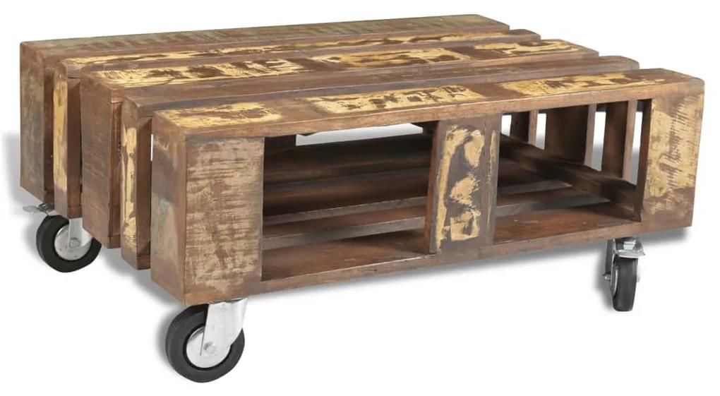 240949 vidaXL Konferenční stolek ve starožitném stylu, recyklované dřevo, 4 kolečka