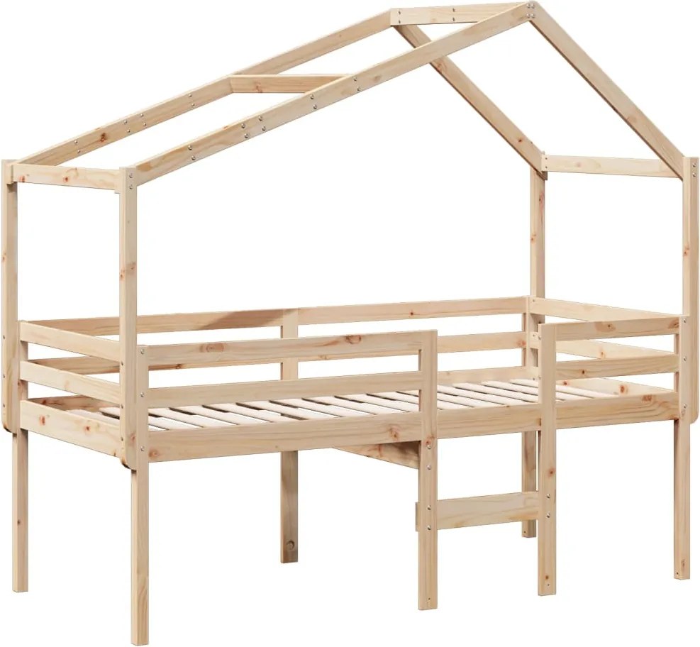 Patrová postel se střechou 80 x 200 cm masivní borové dřevo 3282055