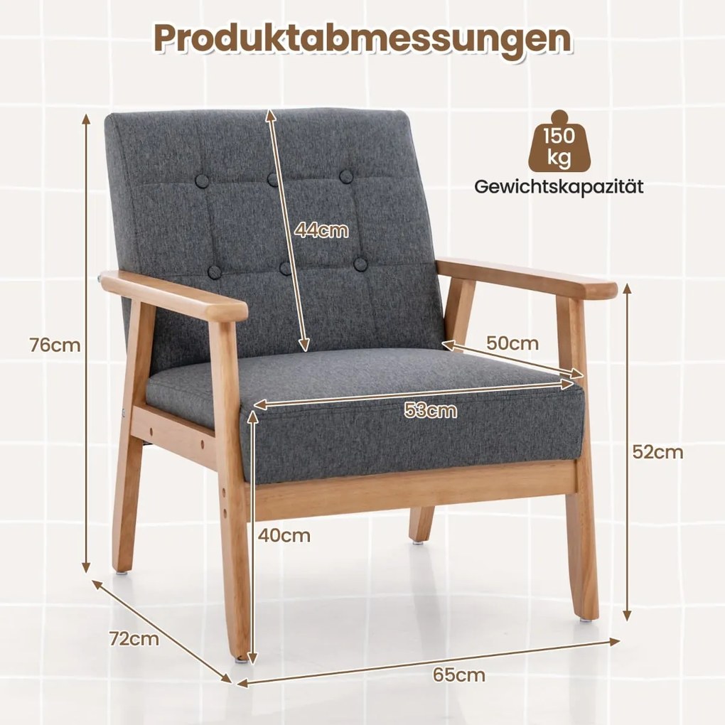 Costway Moderní akcentové křeslo s knoflíkovým prošíváním vyrobené z prodyšné