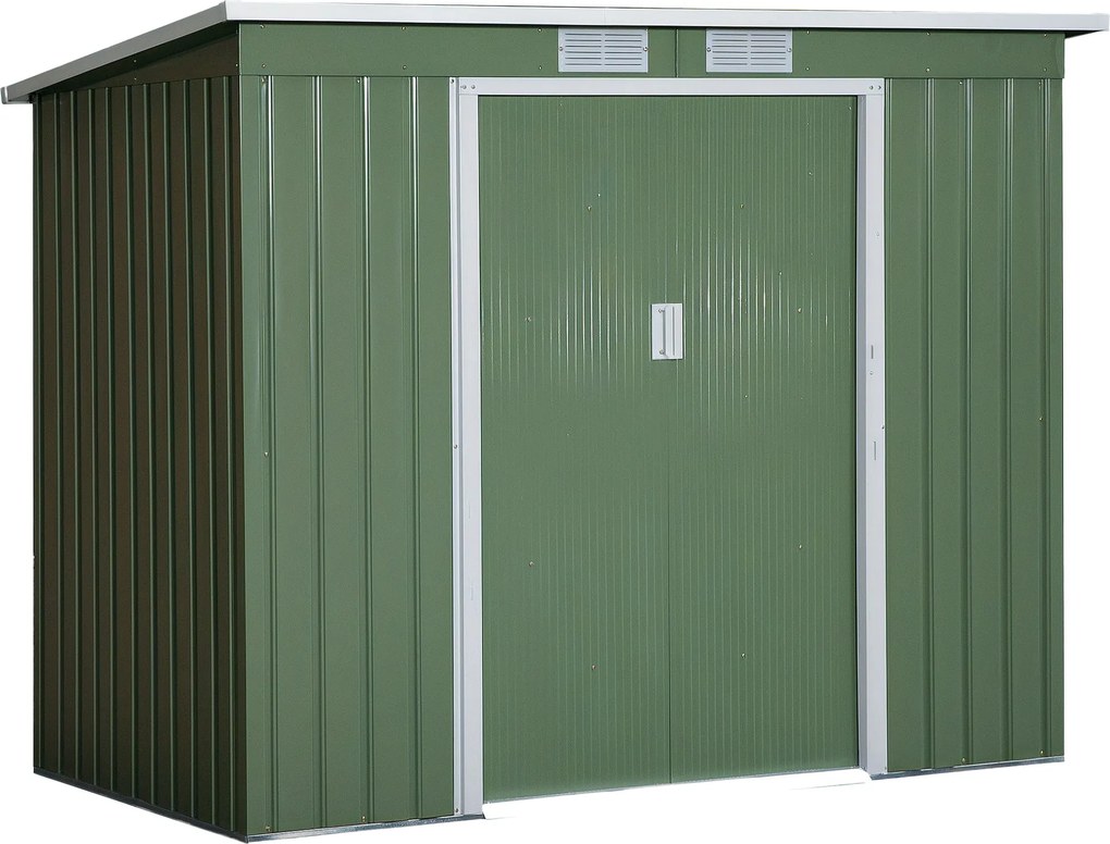 Outsunny Nástrojová Kůlna 2,42 m², Zahradní Dům s Ventilačním Oknem, Posuvnými Dveřmi, 213 x 130 x 159/172 cm, Voděodolná Kůlna z Pozinkované Oceli, p
