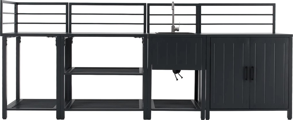 4-dílná zahradní kuchyňská linka s dřezem, šedá, TANITA