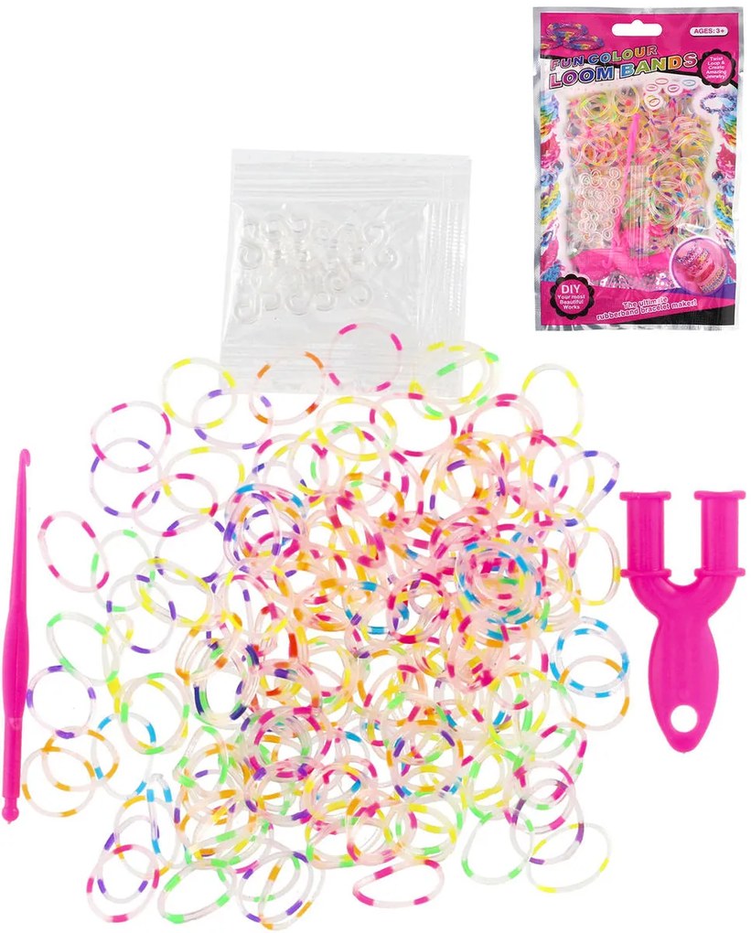_Ostatní 1_ UDĚLEJ SI NÁRAMEK Gumičky LOOM BANDS 200ks set s doplňky strakaté 00861512