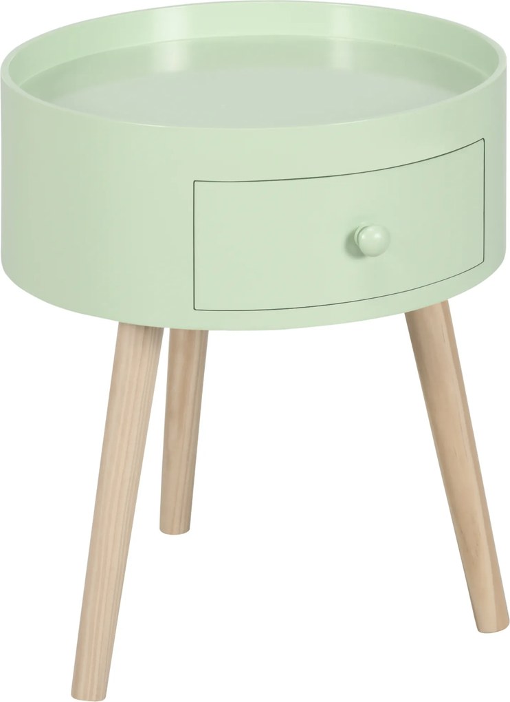 HOMCOM Kulatý Kavový Stolek - Noční Stolek - Kulatý Noční Stolek - Skandinávský Design Stolek se Zásuvkou a Šikmými Pevnými Dřevěnými Nohami Zelený