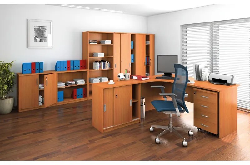 Rohový kancelářský pracovní stůl MIRELLI A+, pravý, bílá/dub sonoma
