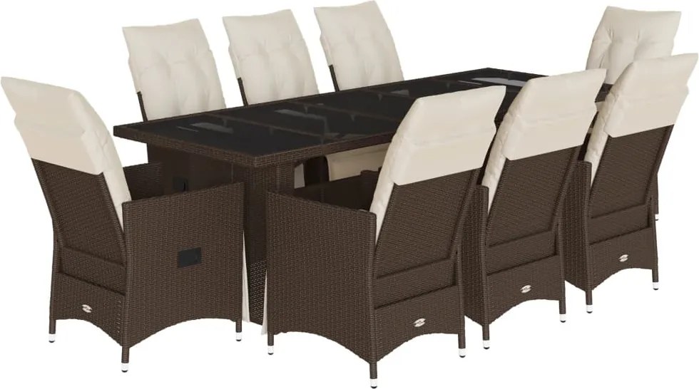 9dílný zahradní bistro set s poduškami hnědý polyratan 3277263