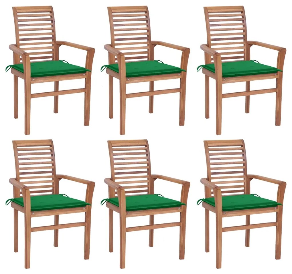 Jídelní židle 6 ks zelené podušky masivní teak,  3072951
