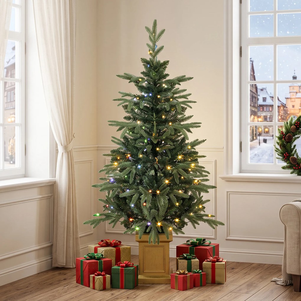 HOMCOM Umělý vánoční stromek, 120 cm Jedle s 110 LED osvětlením 147 špiček, 2 barvy světla, Dálkové ovládání