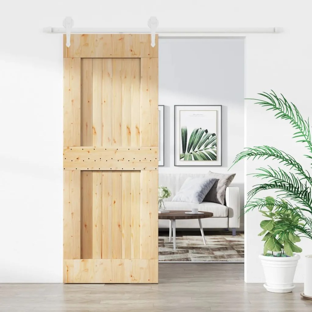 Posuvné Dveře S Kováním 80 X 210 Cm Masivní Borové Dřevo Stříbrná
