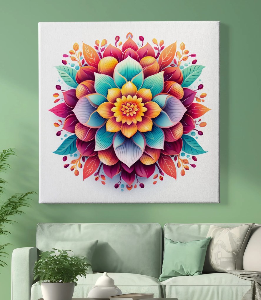 Obraz na plátně - Mandala oranžovo červený květ FeelHappy.cz Velikost obrazu: 40 x 40 cm