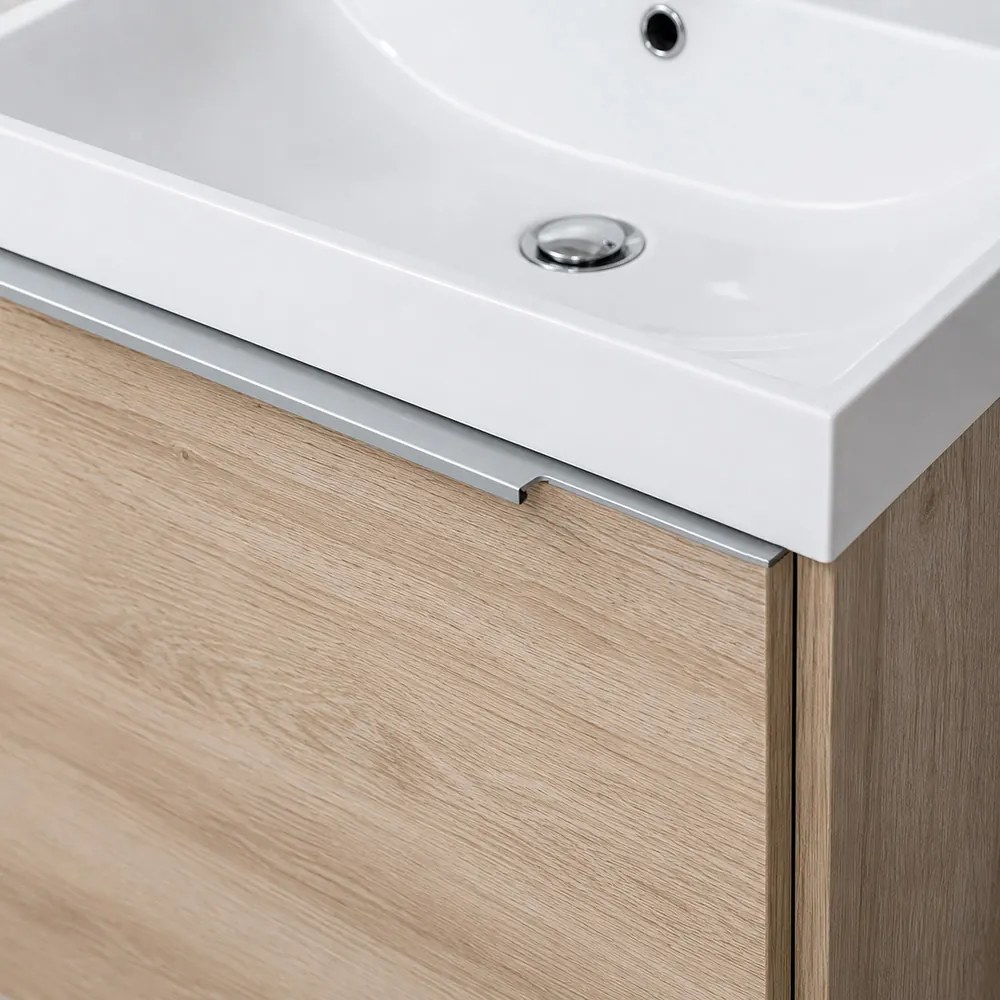 Mereo, Mereo Mailo, koupelnová skříňka s umyvadlem z litého mramoru 61 cm, dub Riviera, elox AL madlo, MER-CN520MA