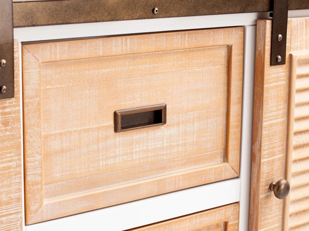 furniture-nabytek.cz - Masivní skříňka pod umyvadlo Caprino z borovice a MDF, lakovaná, bílá a hnědá – 140×45×75 cm