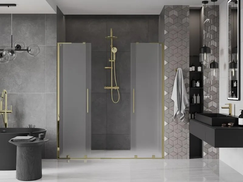 Mexen Velar L Duo, posuvné sprchové dveře do otvoru 200 cm, 8mm sklo námraza, zlatá lesklá, 871-200-003-32-50