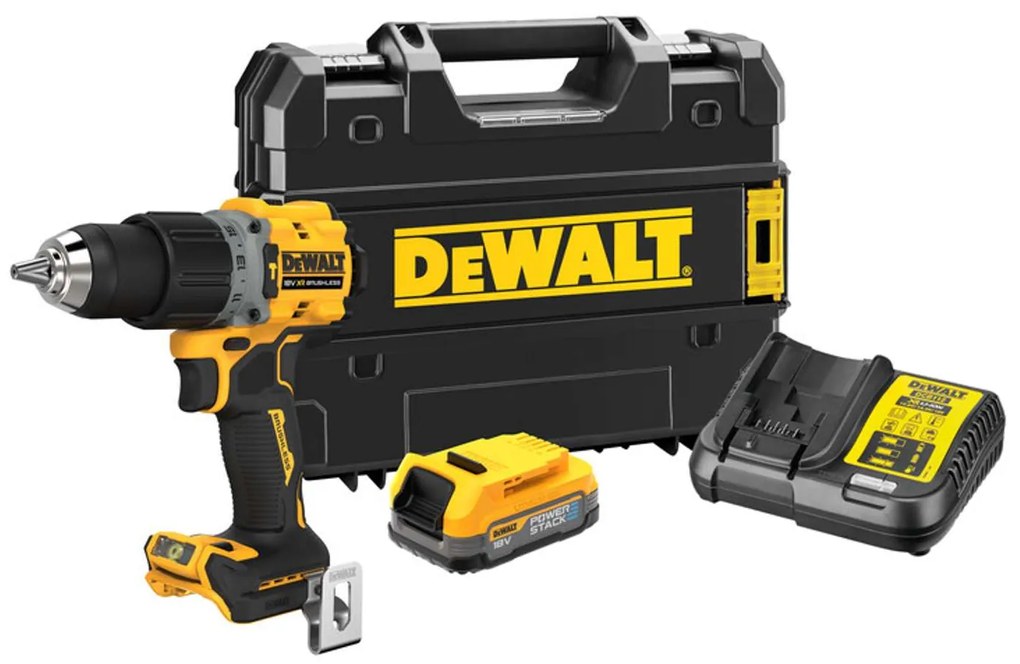 DeWALT - 18V AKU vrtačka s příklepem, 1x aku 1,7 Ah POWERSTACK, nabíječka DCD805E1T