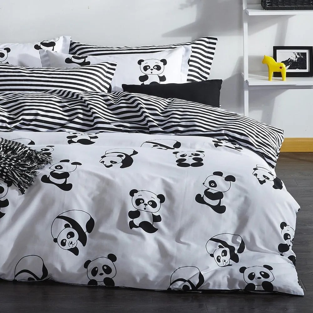 Černobílé dětské povlečení na dvoulůžko 200x200 cm Panda – Mijolnir