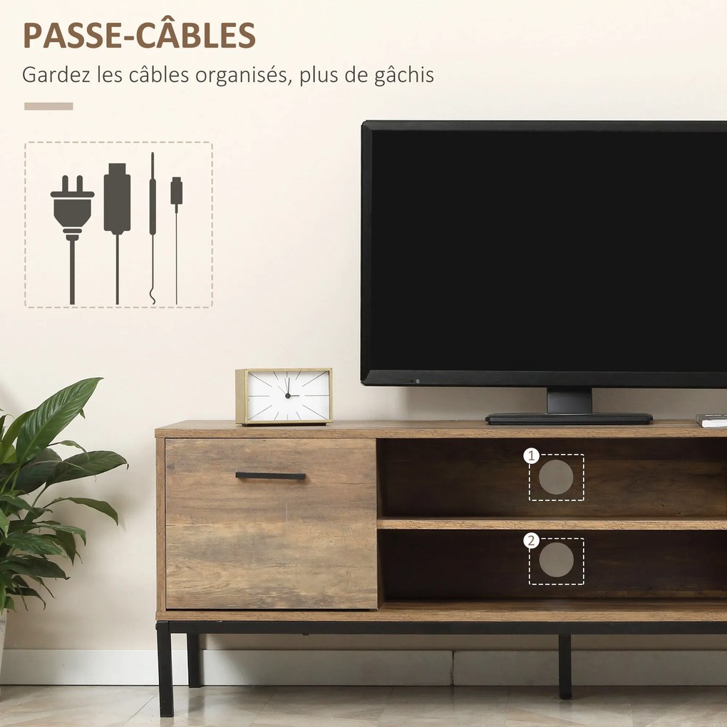 HOMCOM Dřevěný TV Stojan pro Televize do 50 Palců se 2 Zásuvkami a 2 Policemi, Správa Kabelů pro Obývací Pokoj, Jídelnu a Ložnici, 132 x 39 x 45.5 cm…